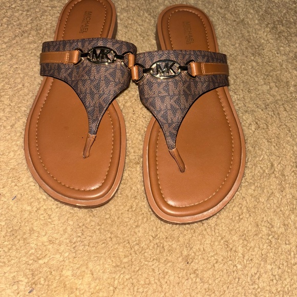 Michael Kors | Shoes | Michael Kors Brown Logo Thong Sandals | Poshmark